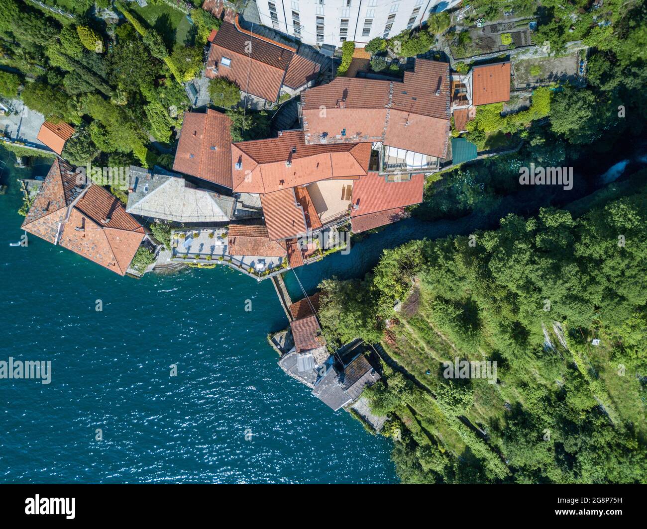 Aerial view, Ponte della Pietra, Stone Bridge, Nesso, Como Lake ...