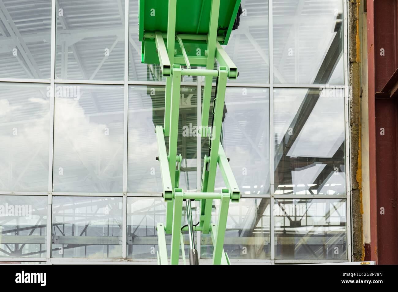 Scissor Lift Platform with hydraulic system at a construction site ...