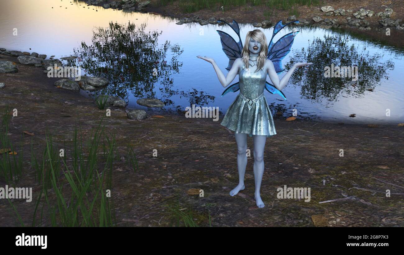3d illustration of a beautiful winged fairy in a dress in a whatever ...
