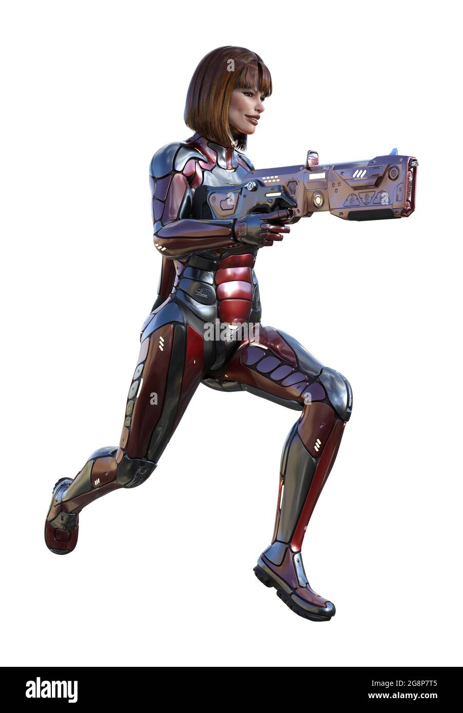 3d illustration of a futuristic bald female soldier in full body armor ...