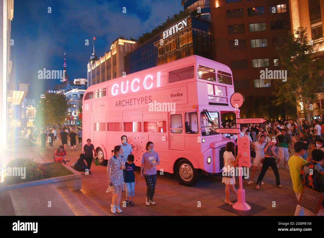 SHANGHAI, CHINA - JULY 21, 2021 - A GUCCI Retro Bus for fashion fans is ...
