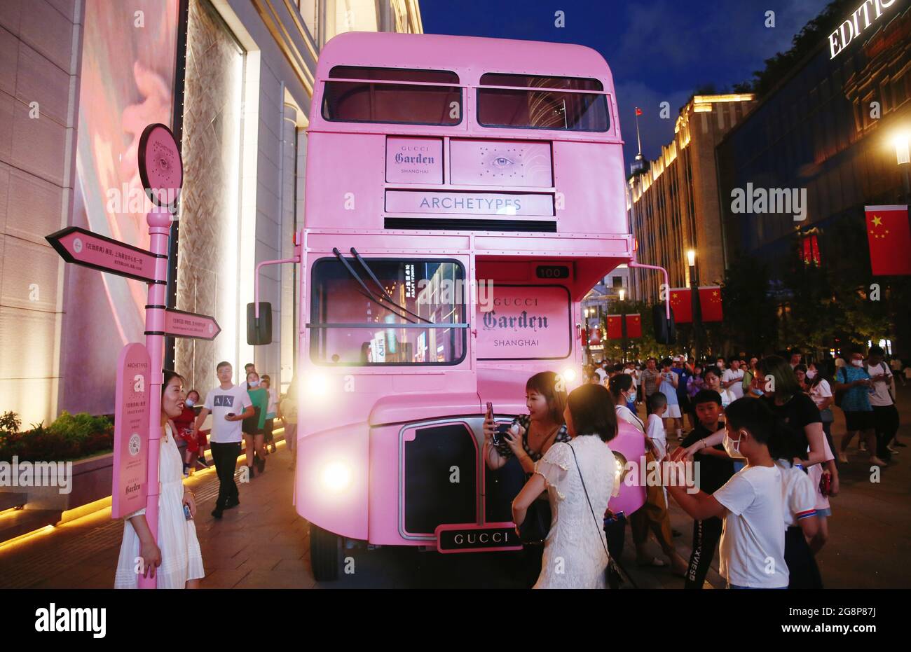 SHANGHAI, CHINA - JULY 21, 2021 - A GUCCI Retro Bus for fashion fans is ...