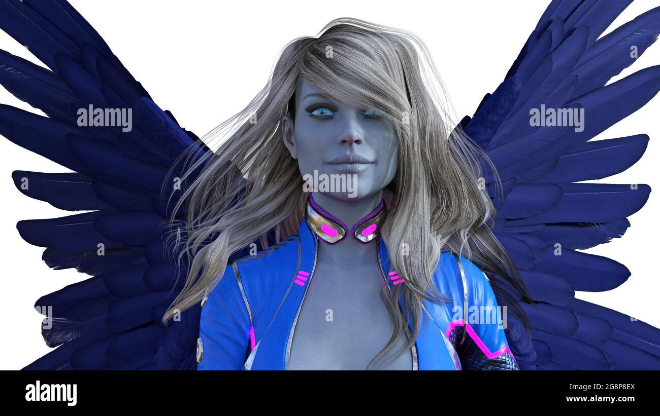 3d illustration of gray skinned winged humanoid shaped extraterrestrial ...