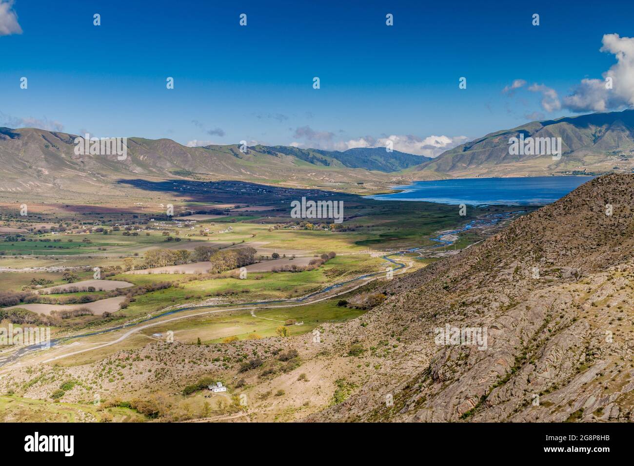 Aerial view of Dique la Angostura reservoir near Tafi del Valle ...
