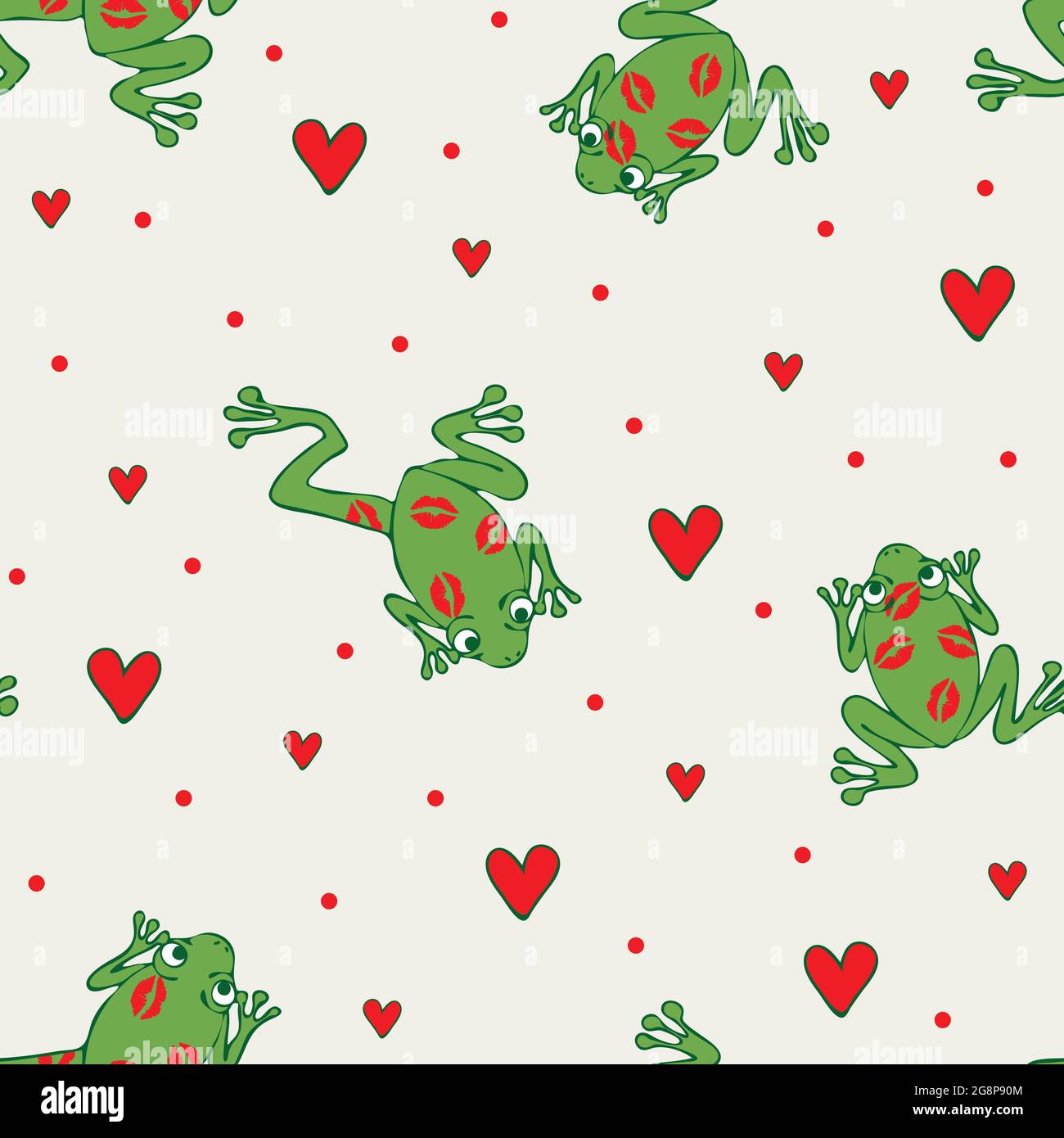 Seamless vector pattern with frog and love harts on white background ...