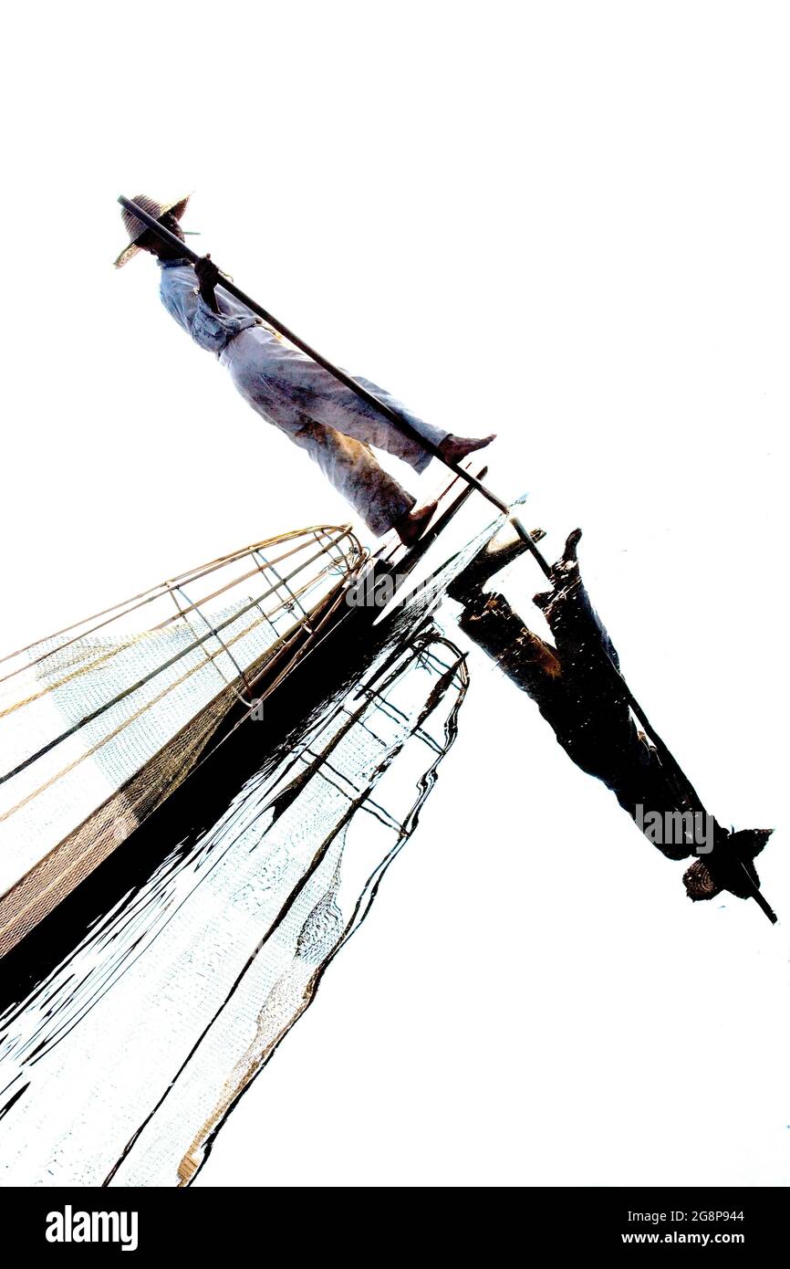 Inle Lake, traditional fishing, Myanmar, Burma, Southeast Asia Stock ...