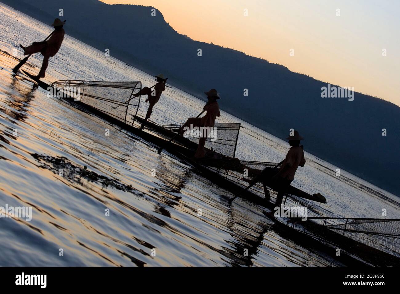 Inle Lake, traditional fishing, Myanmar, Burma, Southeast Asia Stock ...