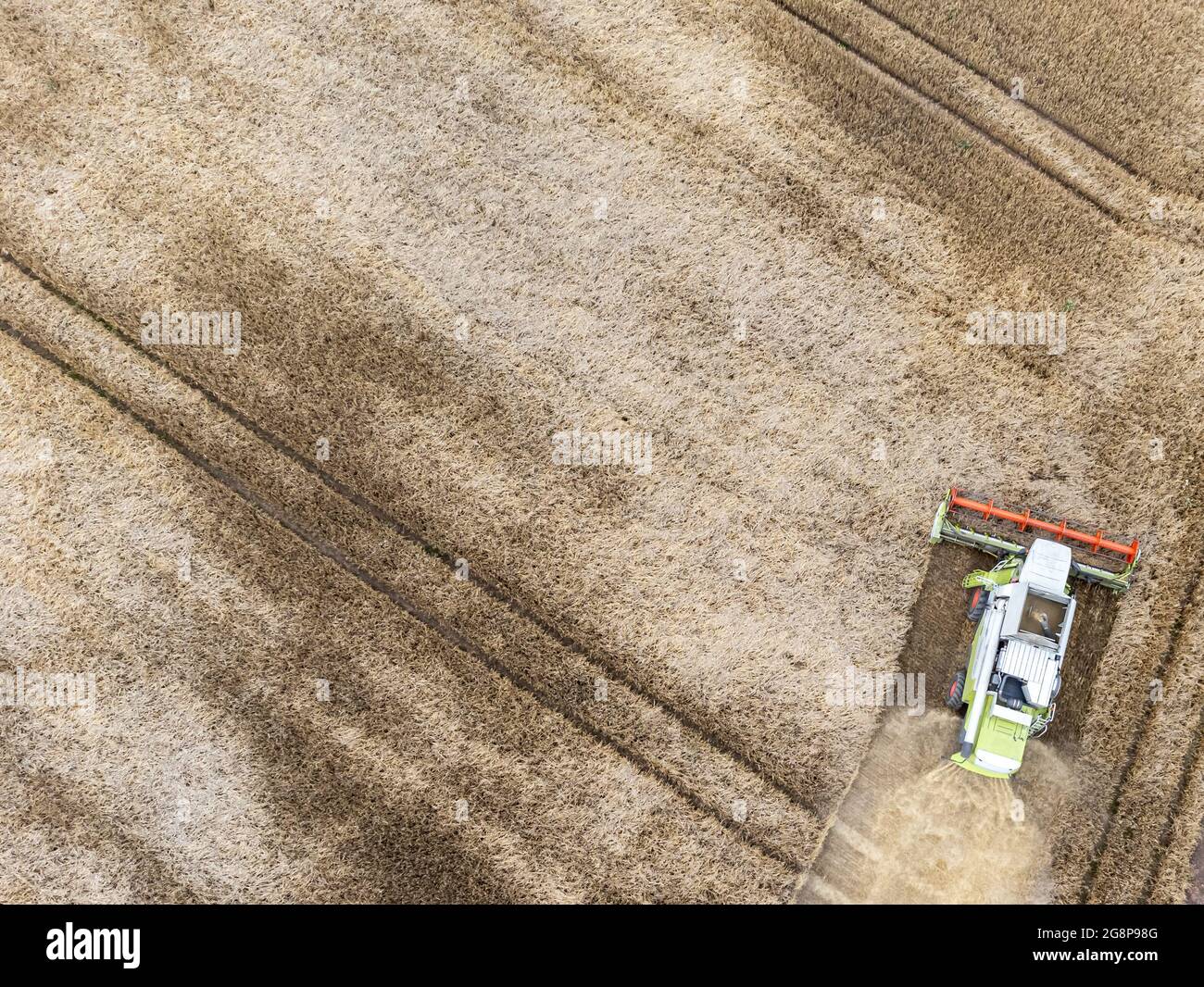 Harvesting a grain field from above Stock Photo - Alamy