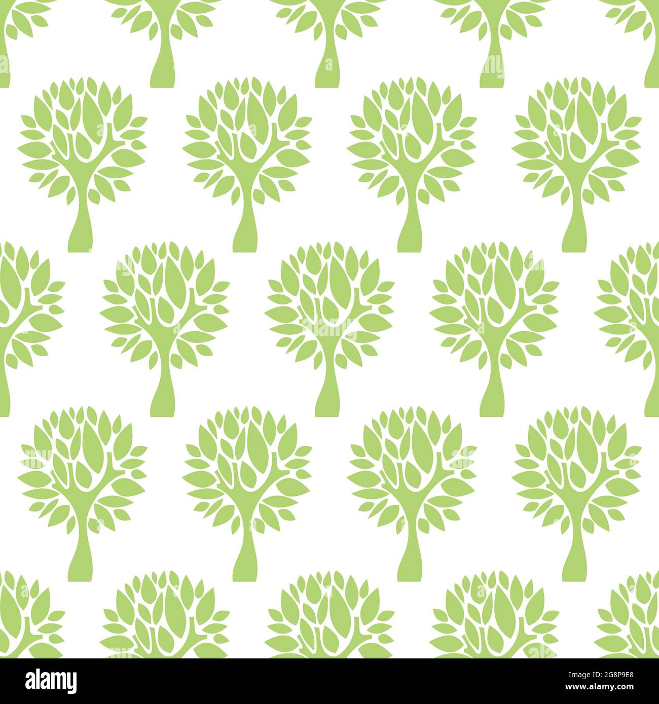 Seamless green floral pattern with trees. Repeating green wood texture ...