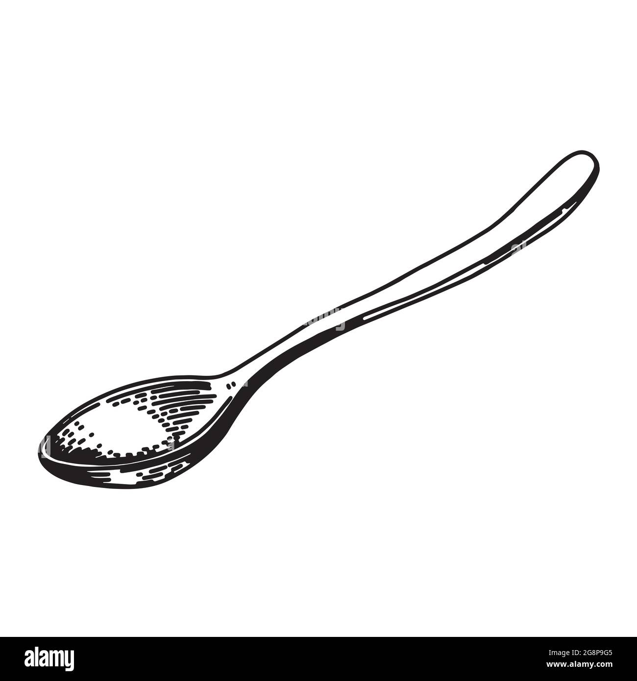 Kitchen metal spoon or tablespoon vector sketch drawing. For food ...