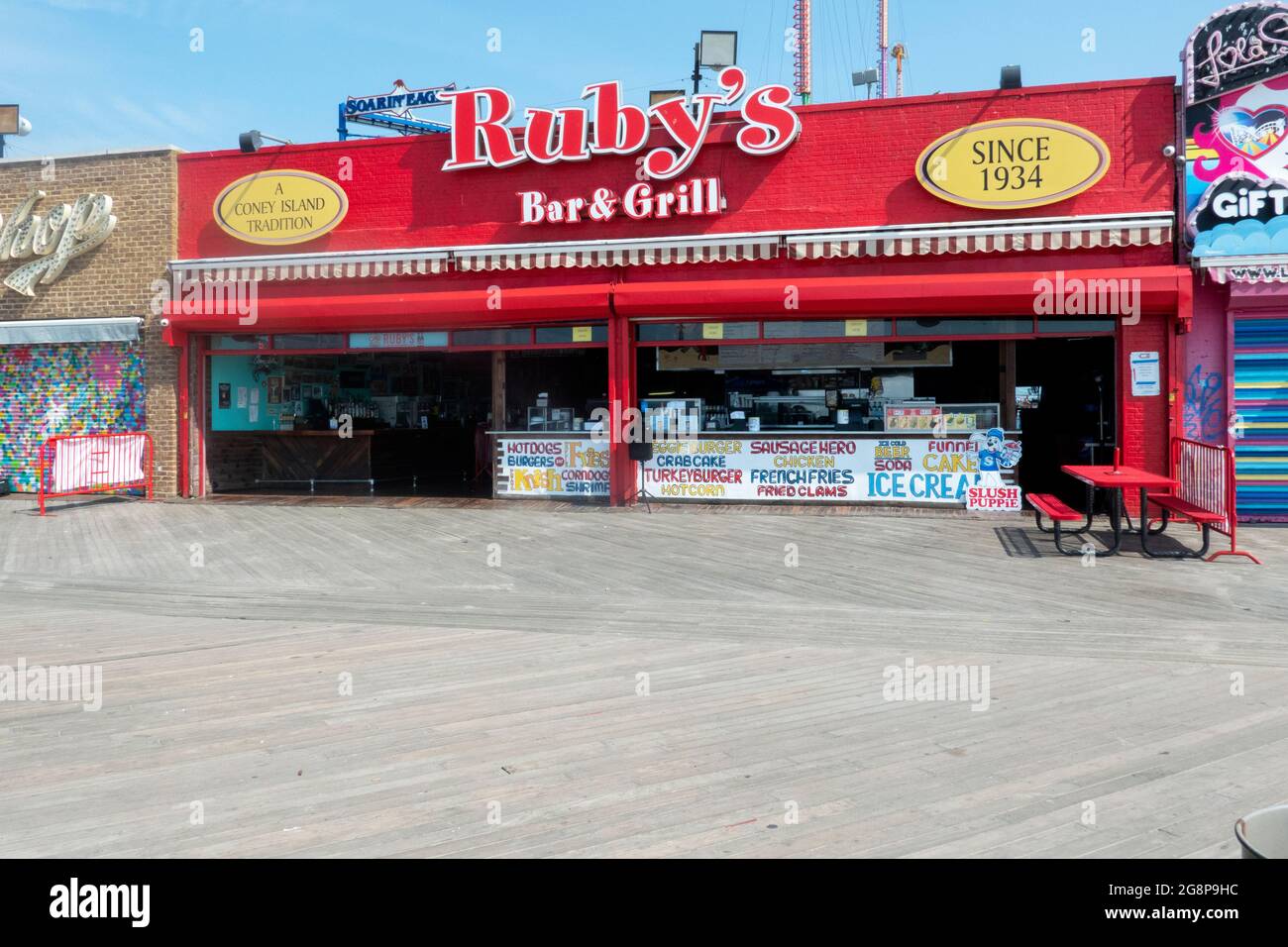 The exterior of the iconic Ruby's bar & Grill on the Boardwalk in Coney ...