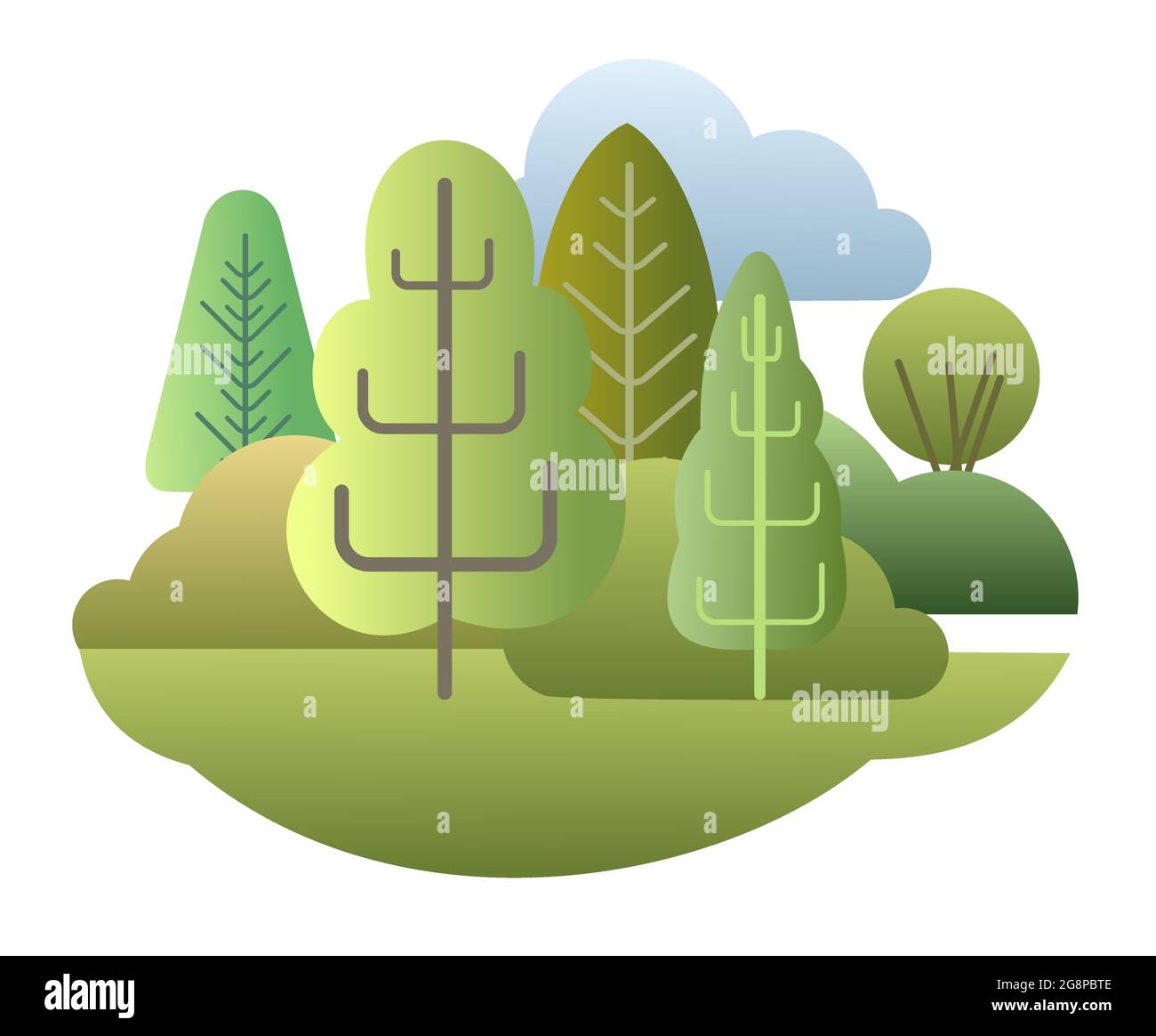 Forest landscape. Flat style symbolic illustration. Summer forest with ...