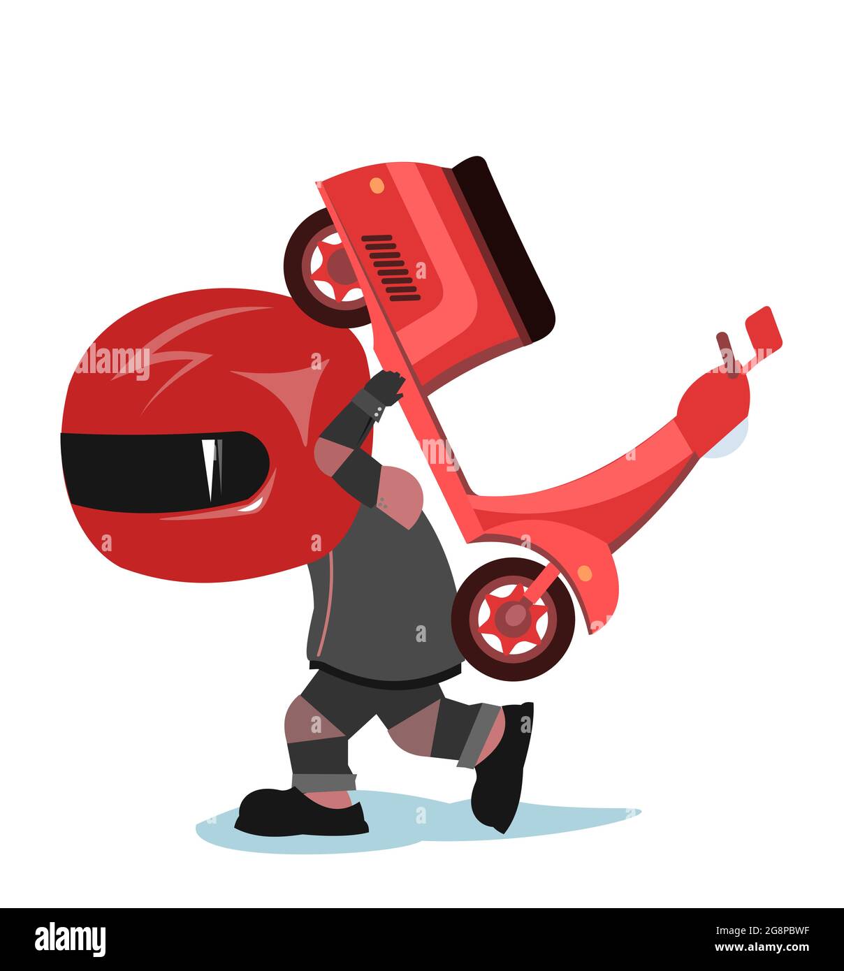 Scooter driver. Biker Cartoon. Child illustration. Goes to service. In ...