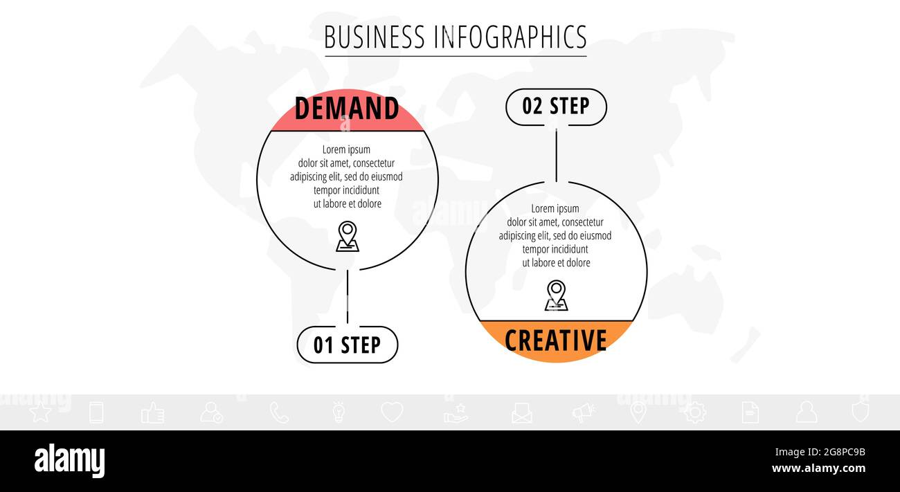 Line vector minimal infographic with circles. Business concept with 2 ...