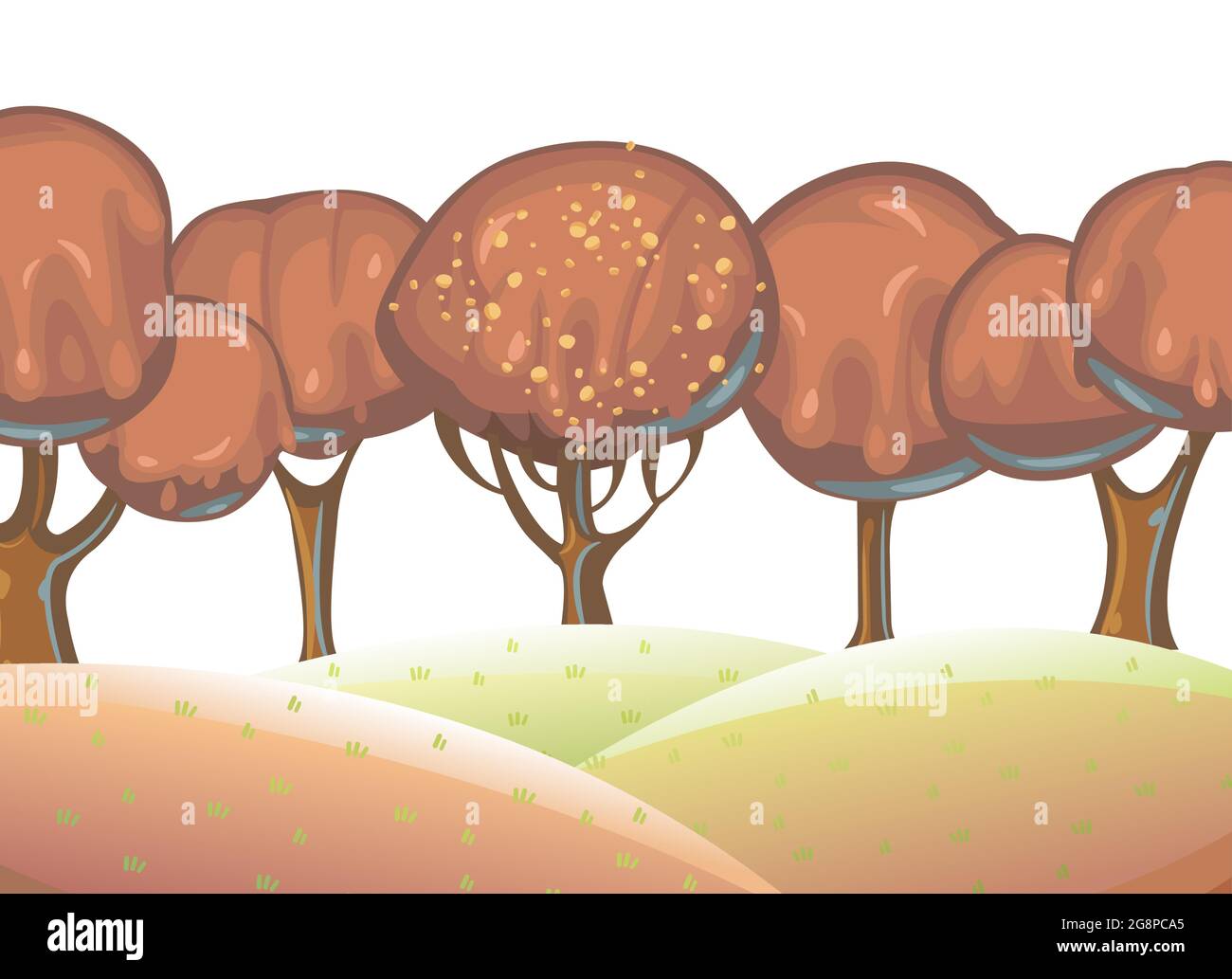 Chocolate trees landscape. Fairy tale garden. Summer fantasy scene ...