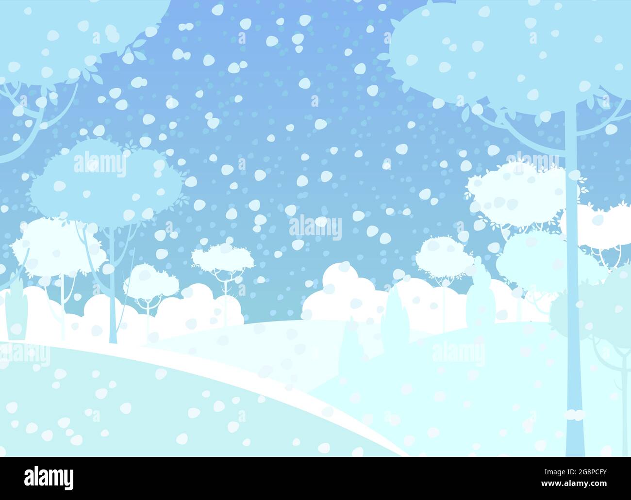 Rural winter. Snowy beautiful landscape. Cartoon style. Snowdrifts ...