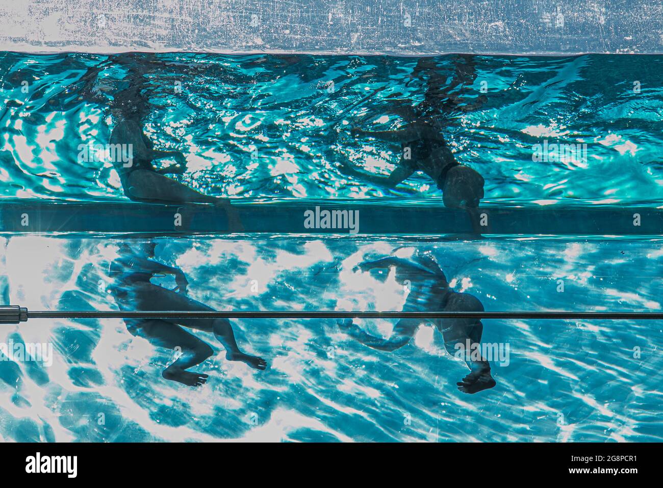 VAUXHALL LONDON 22 July 2021 . People swimming in the 25 m long ...