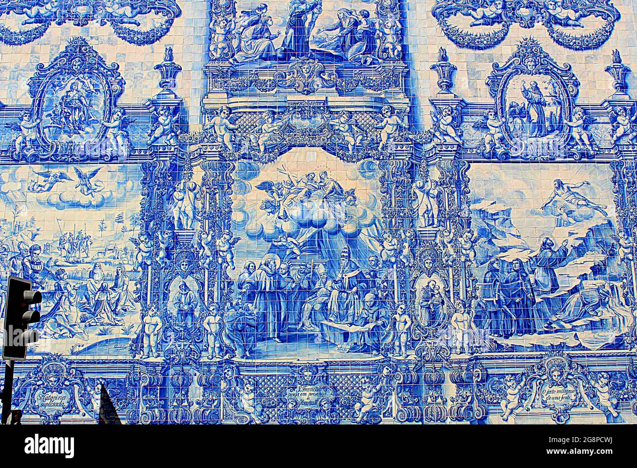 Traditional Portugues blue tiles on the facade of Santa Catarina Church ...