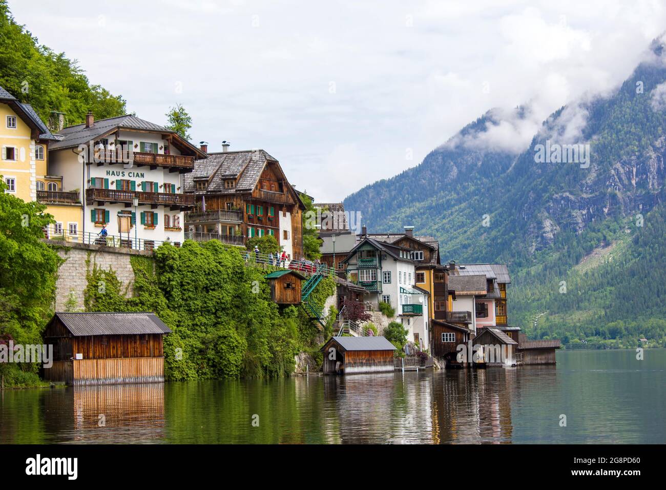 view of famous Hallstatt mountain village with Hallstatter lake See ...