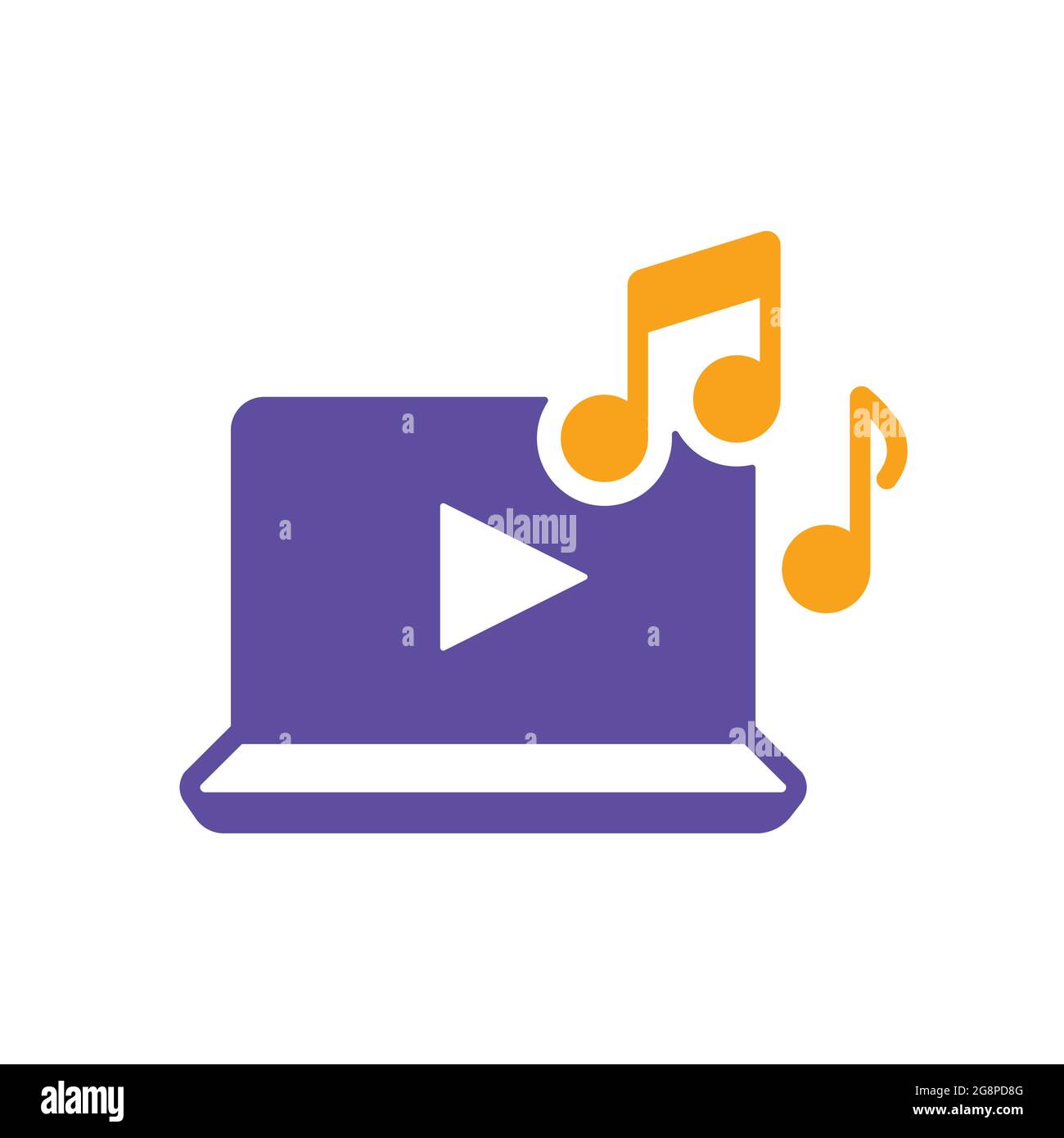 Listen to music on laptop vector glyph icon. Music sign. Graph symbol ...
