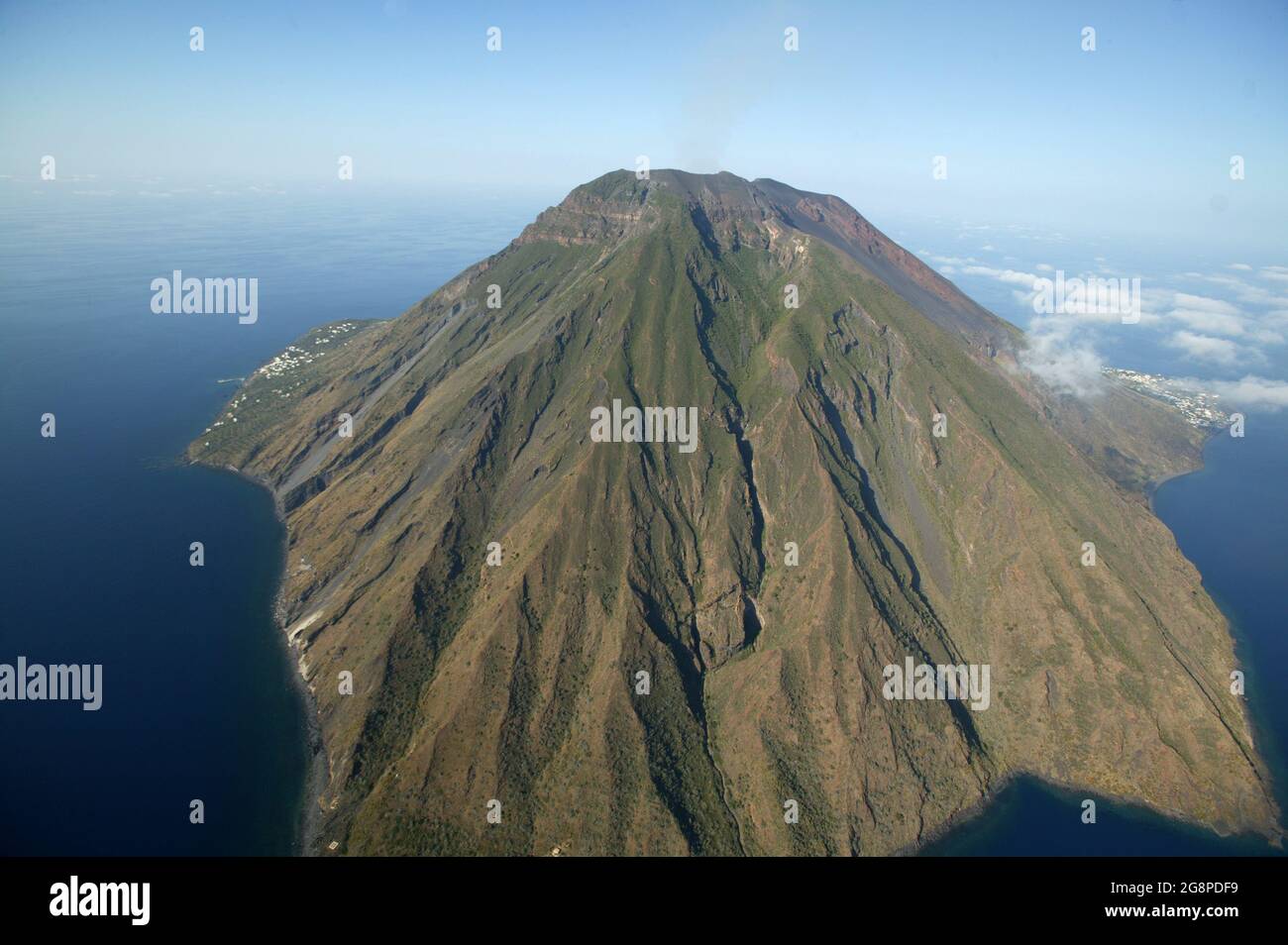 Aerial View, Stromboli island, Mediterranean sea, Sicily, Italy, Europe ...