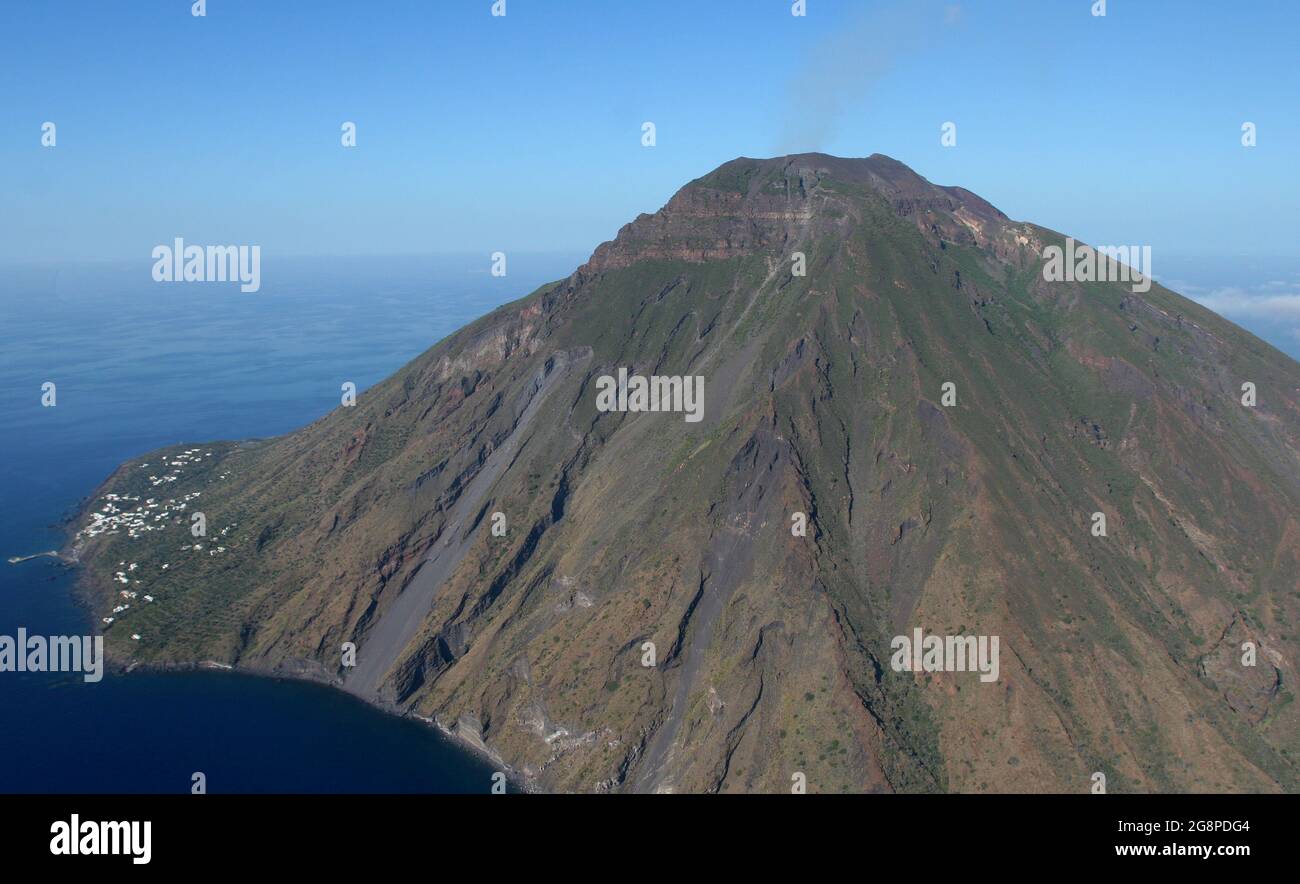 Aerial View, Stromboli island, Mediterranean sea, Sicily, Italy, Europe ...