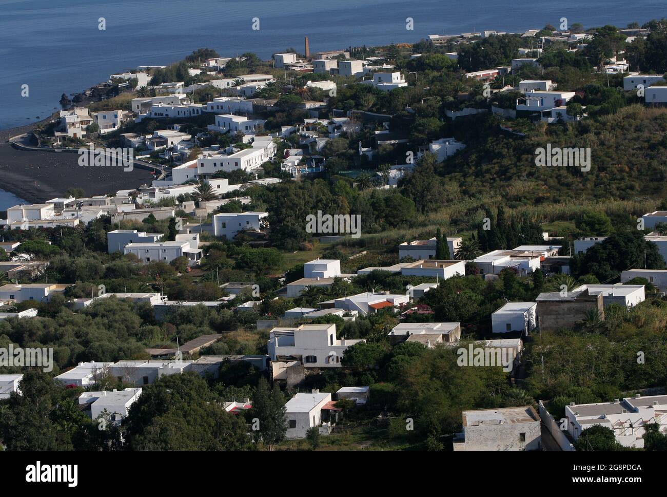 Aerial View, Stromboli island, Mediterranean sea, Sicily, Italy, Europe ...