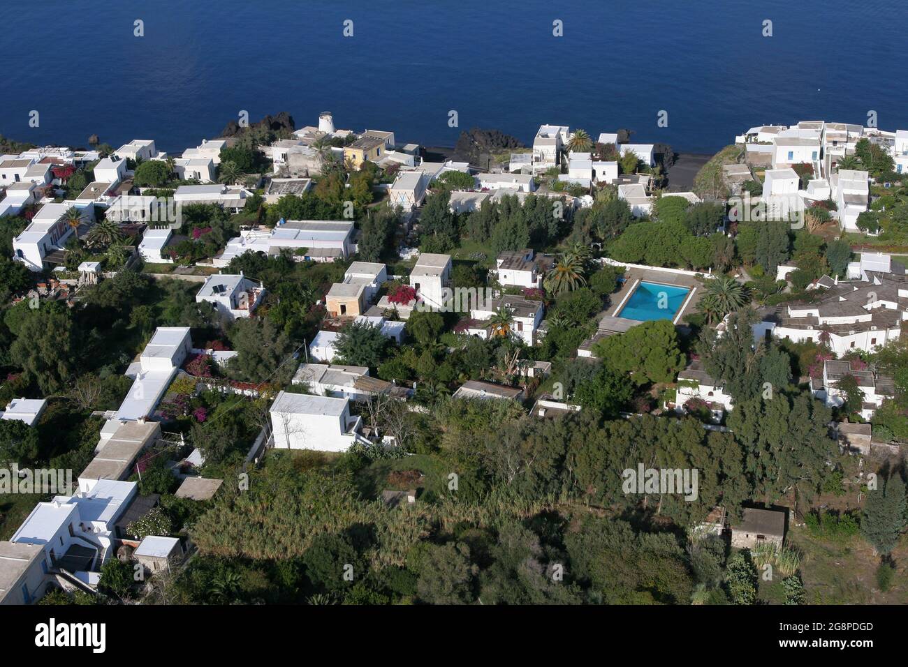 Aerial View, Stromboli island, Mediterranean sea, Sicily, Italy, Europe ...
