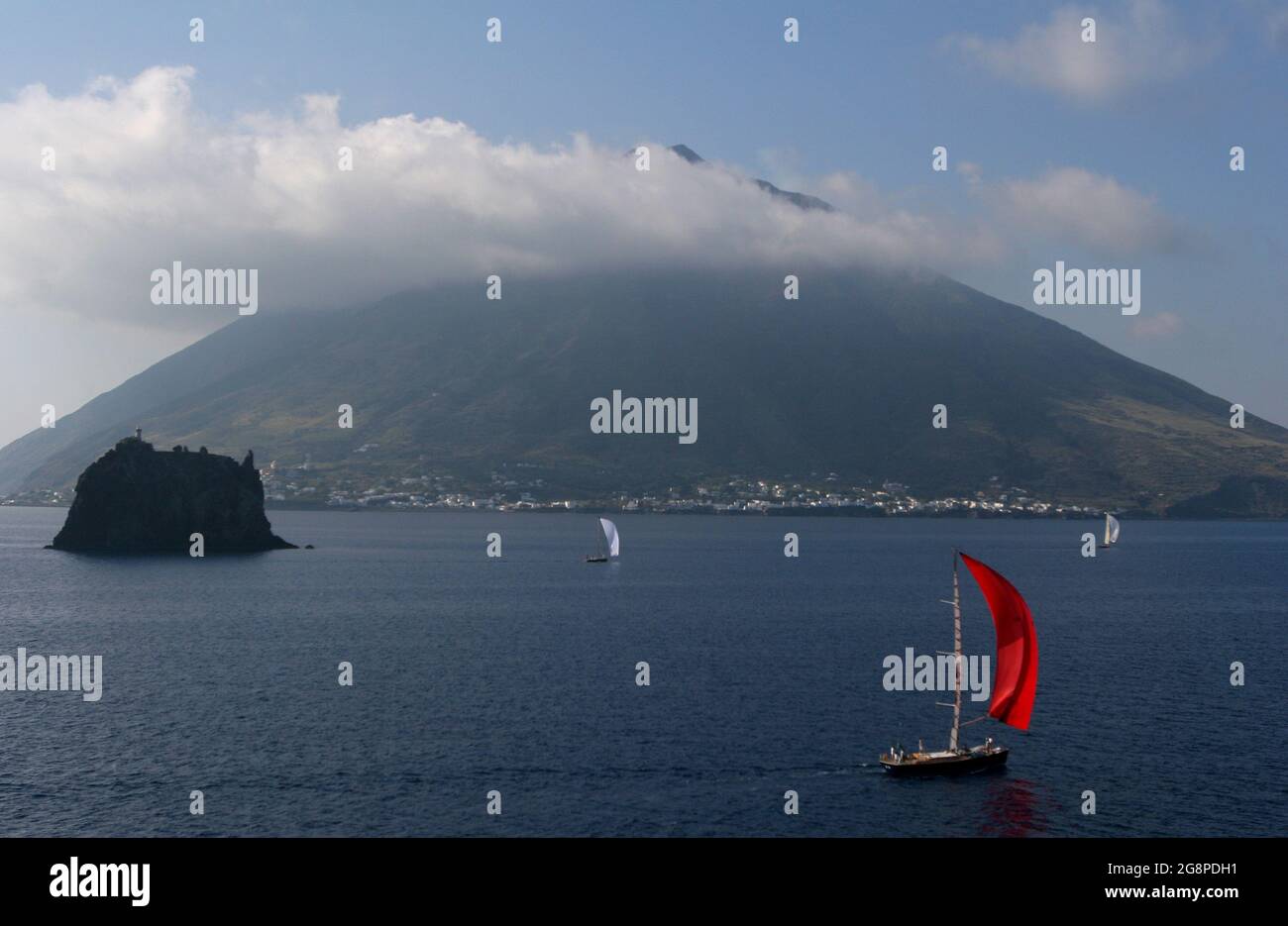 Aerial View, Stromboli island, Mediterranean sea, Sicily, Italy, Europe ...