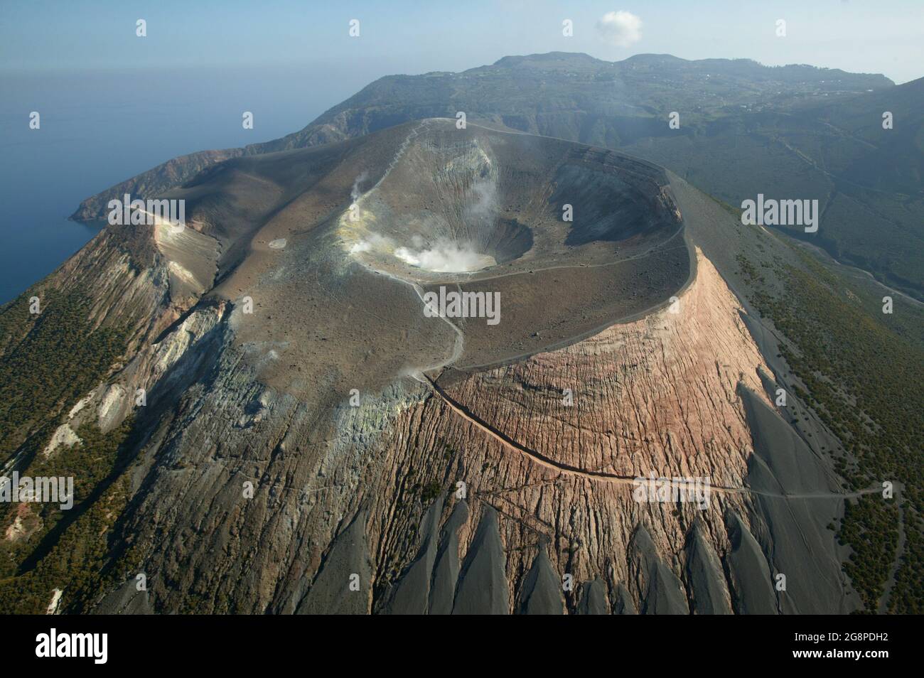 Aerial view, the Gran Cratere, Vulcano island, Aeolian Islands, Sicily ...