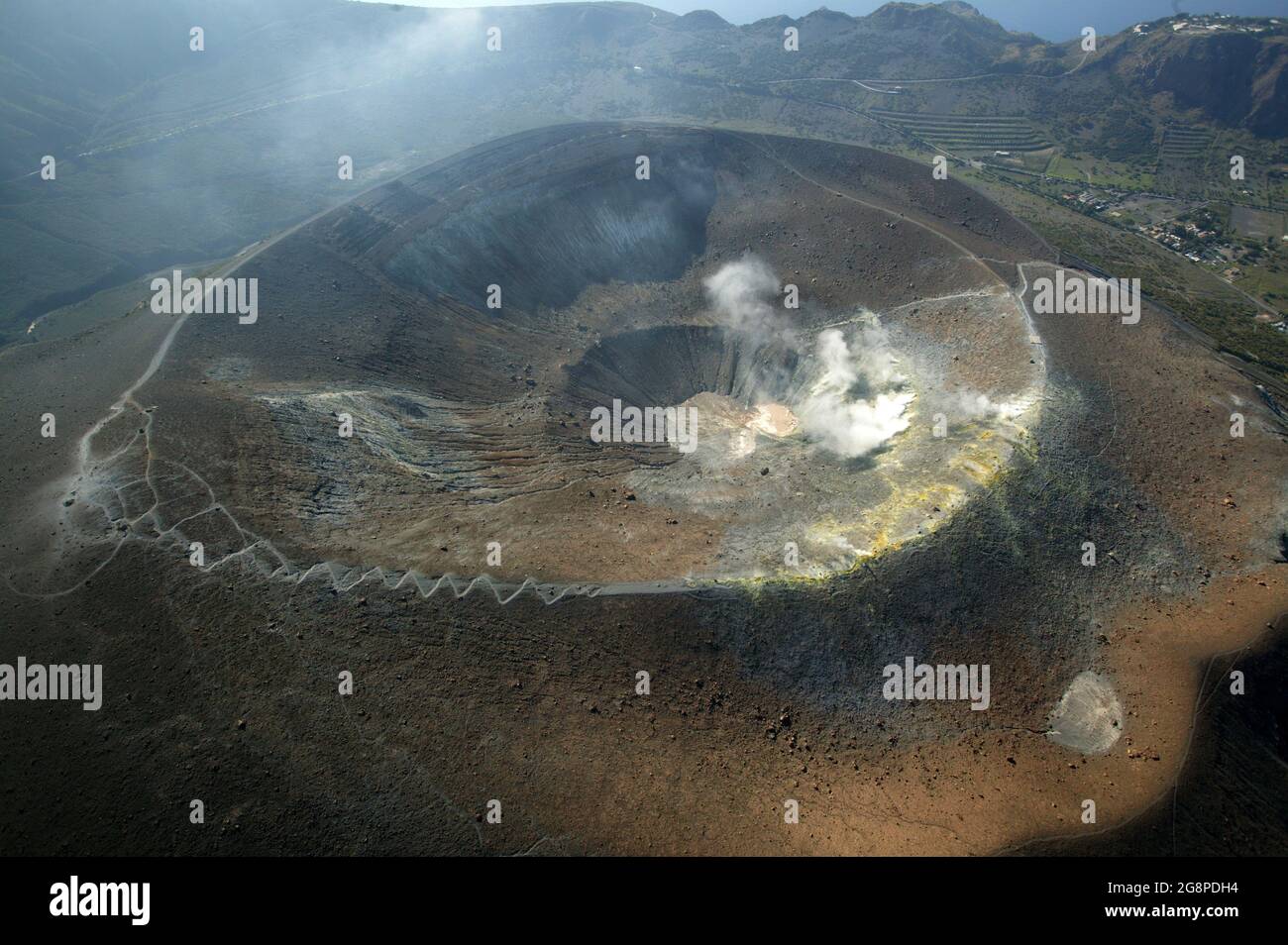 Aerial view, the Gran Cratere, Vulcano island, Aeolian Islands, Sicily ...