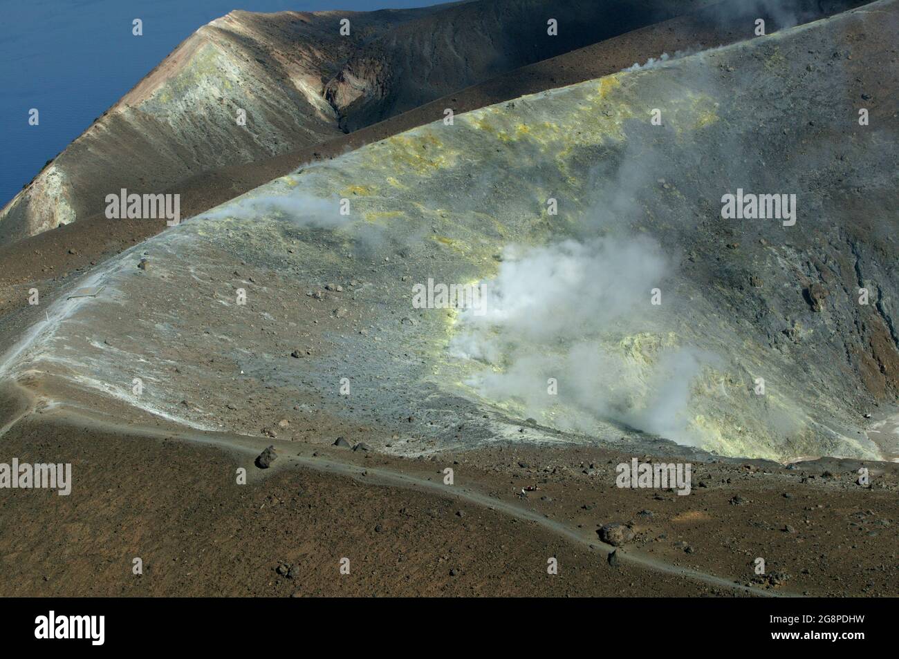 Aerial view, the Gran Cratere, Vulcano island, Aeolian Islands, Sicily ...
