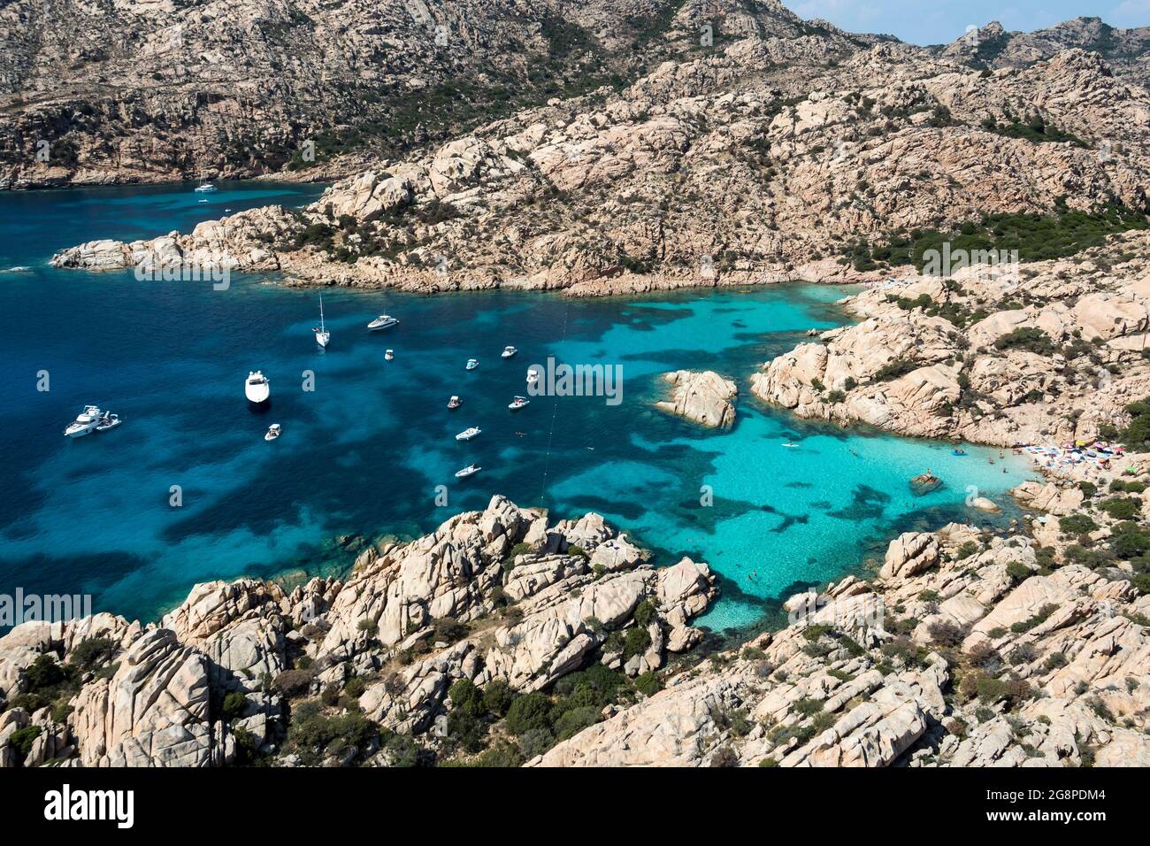 Aerial view, Tahiti beach, Cala Coticcio, Caprera island, Sardinia ...