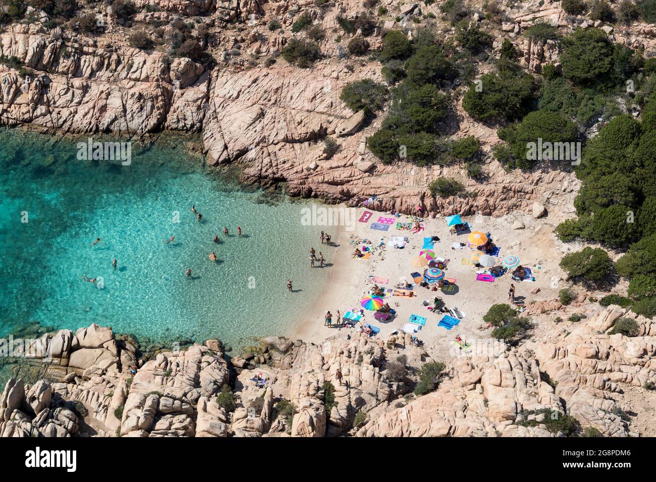 Aerial view, Tahiti beach, Cala Coticcio, Caprera island, Sardinia ...