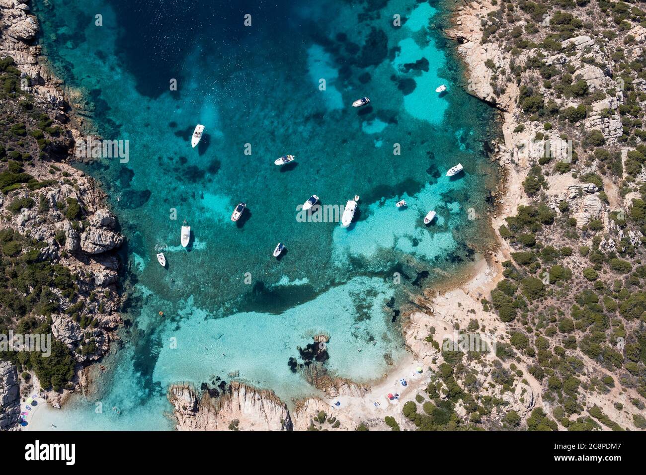Aerial view, Tahiti beach, Cala Coticcio, Caprera island, Sardinia ...