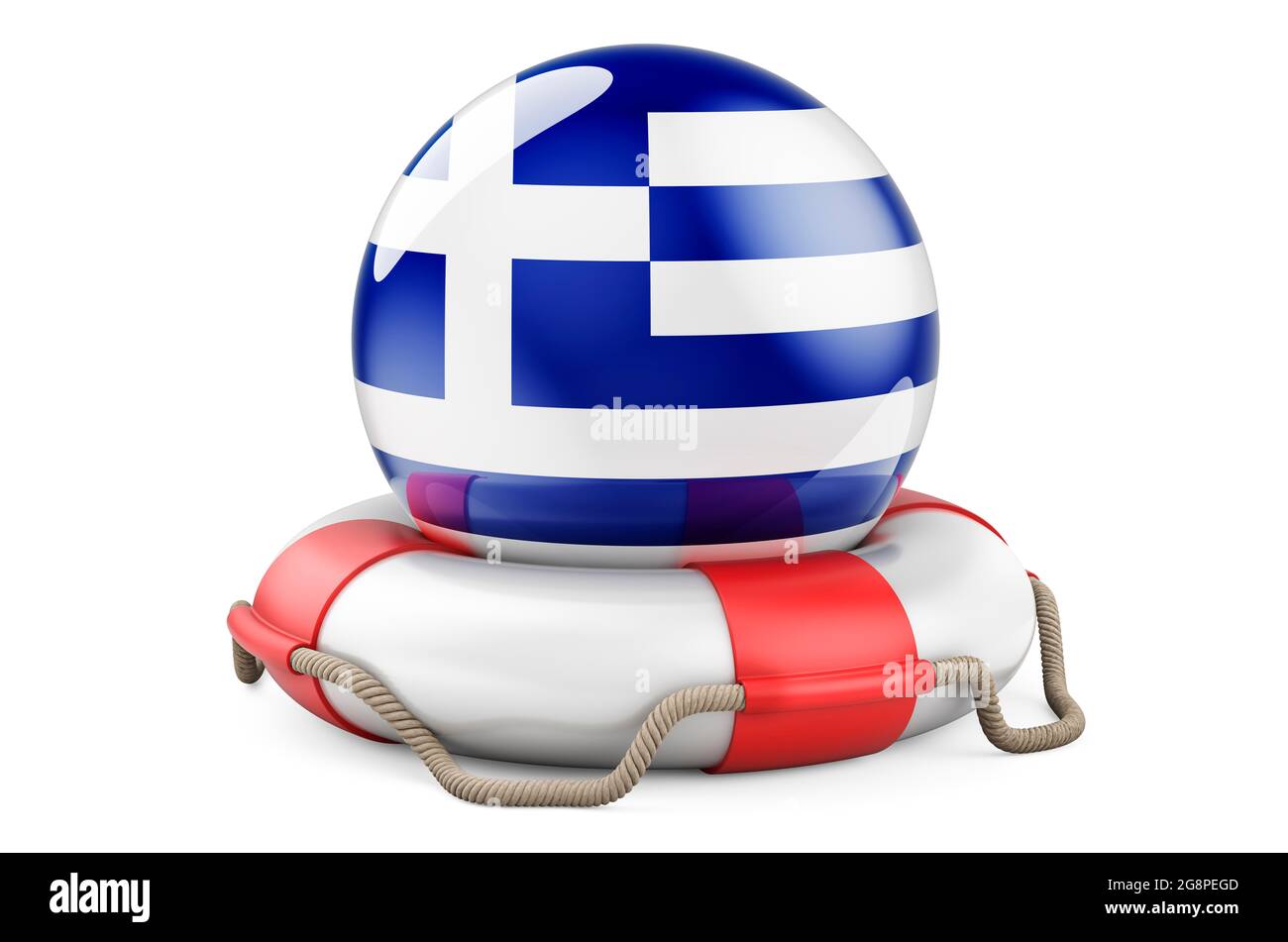 Lifebelt with Greek flag. Safe, help and protect of Greece concept. 3D ...