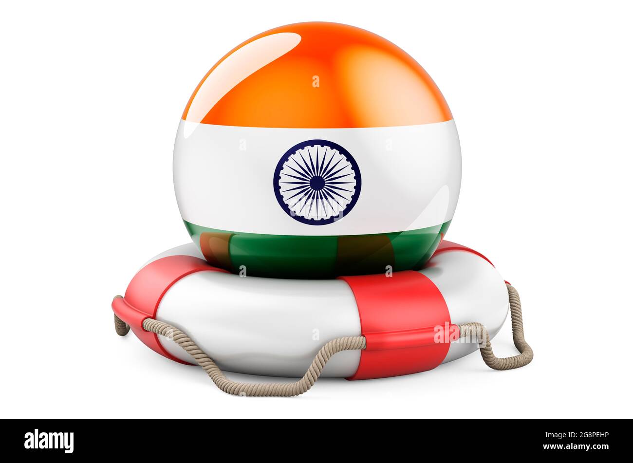 Lifebelt with Indian flag. Safe, help and protect of India concept. 3D ...