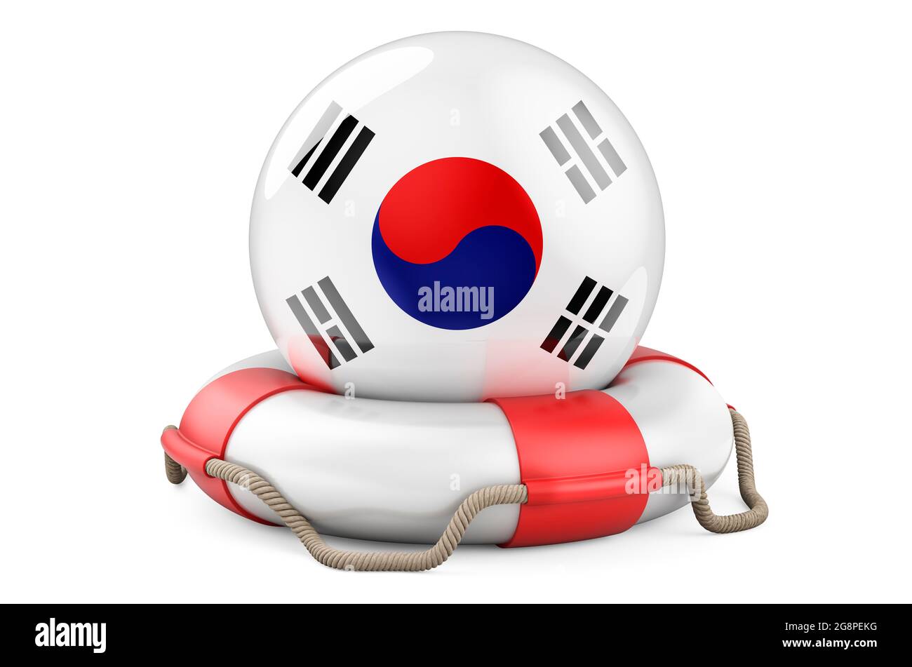 Lifebelt with South Korean flag. Safe, help and protect of South Korea ...