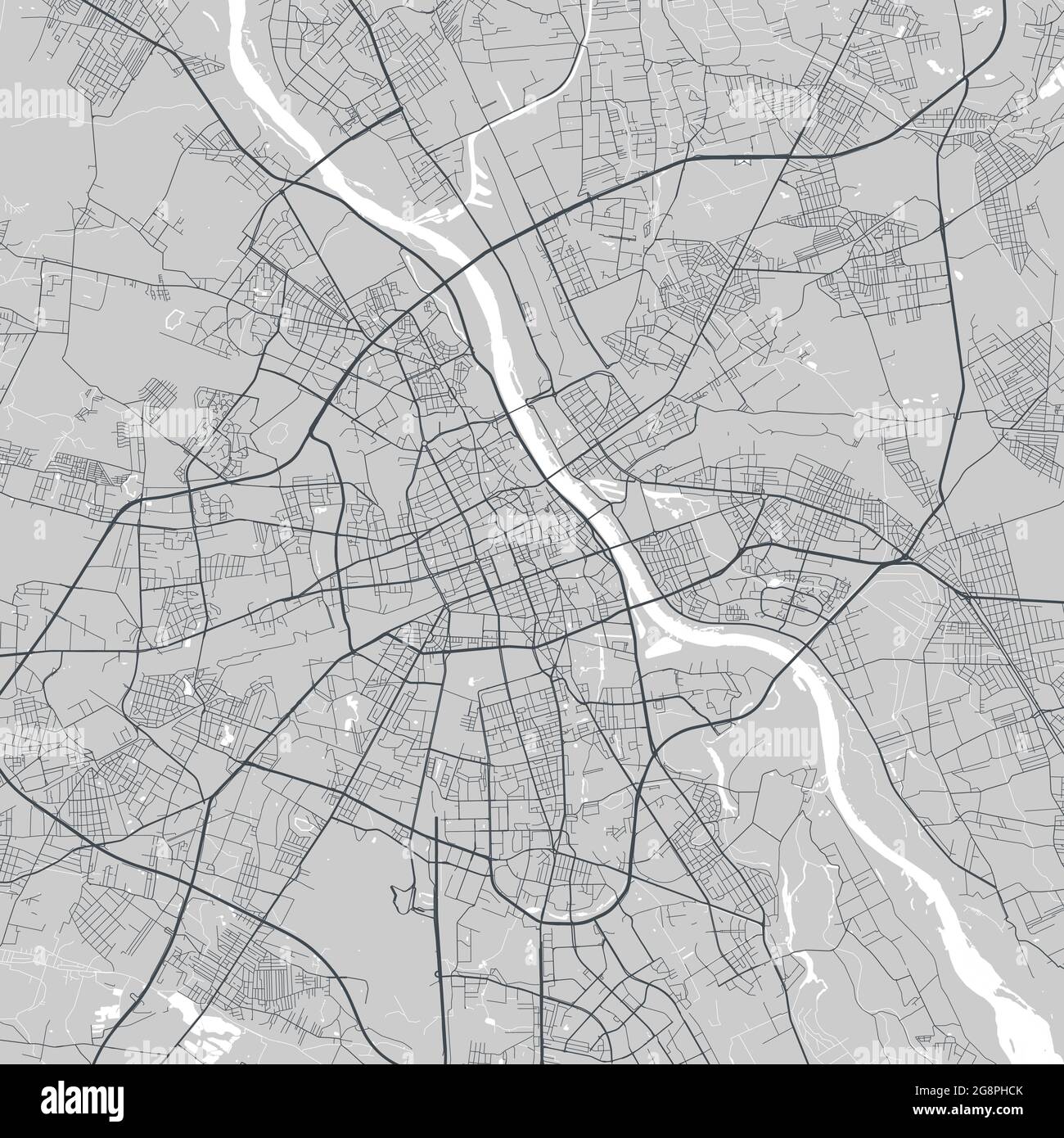 Urban city map of Warsaw. Vector illustration, Warsaw map grayscale art ...