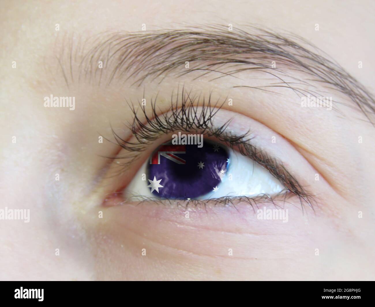Portrait of a young girl with the color of the eyes of the flag of ...