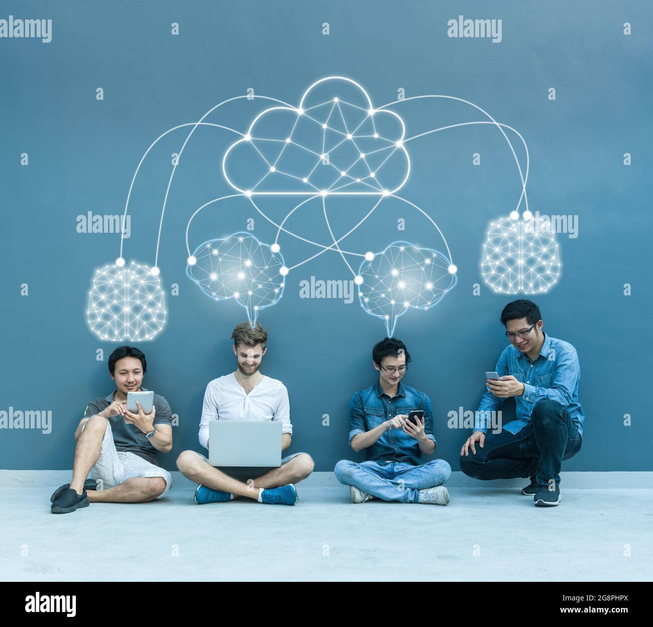 Technology and cloud computing concept, Group Of Asian and diversity ...