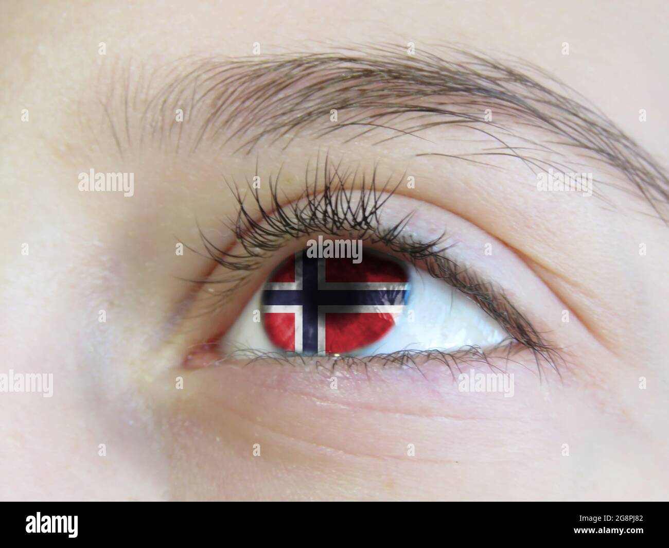 Portrait of a young girl with the color of the eyes of the flag of ...