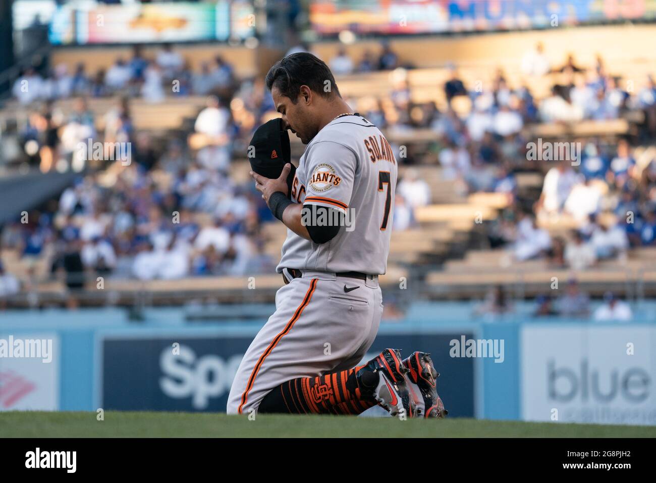 San Francisco Giants shortstop Donovan Solano (7) takes a moment in ...