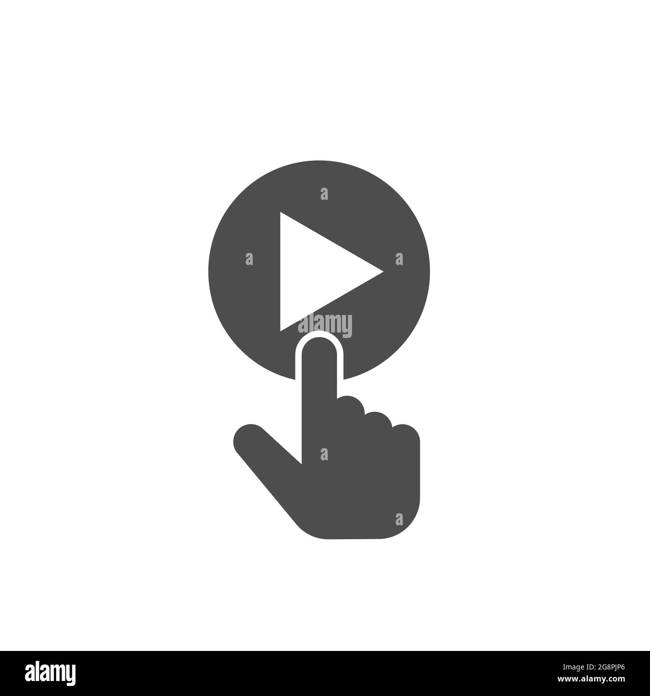 Vector icon of a finger pushing the circle play button. Line sign Stock ...