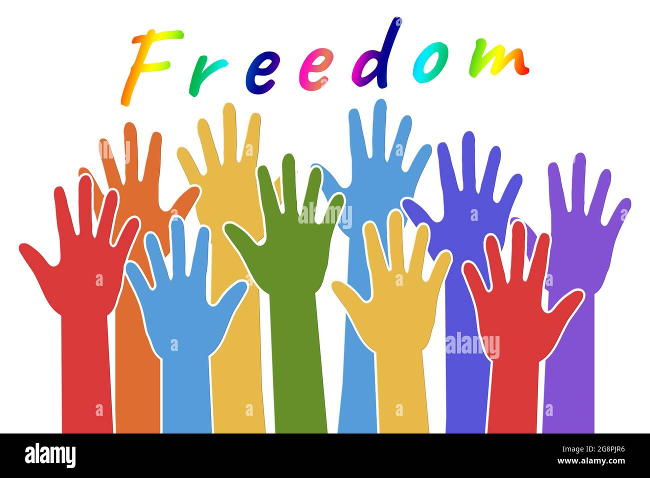 multi-color hands open up to the top. Volunteering hands, participation ...