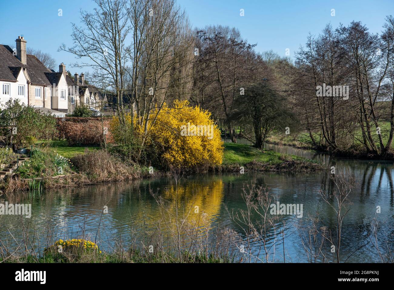 River view across Daniels Well in Malmesbury Wiltshire on a Summers day ...