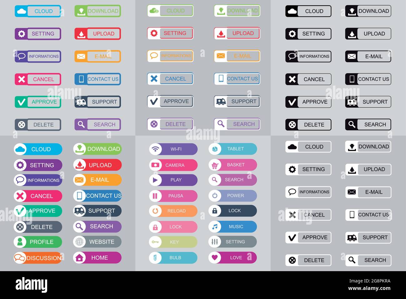 A collection of web buttons in a variety of colours and styles Stock ...