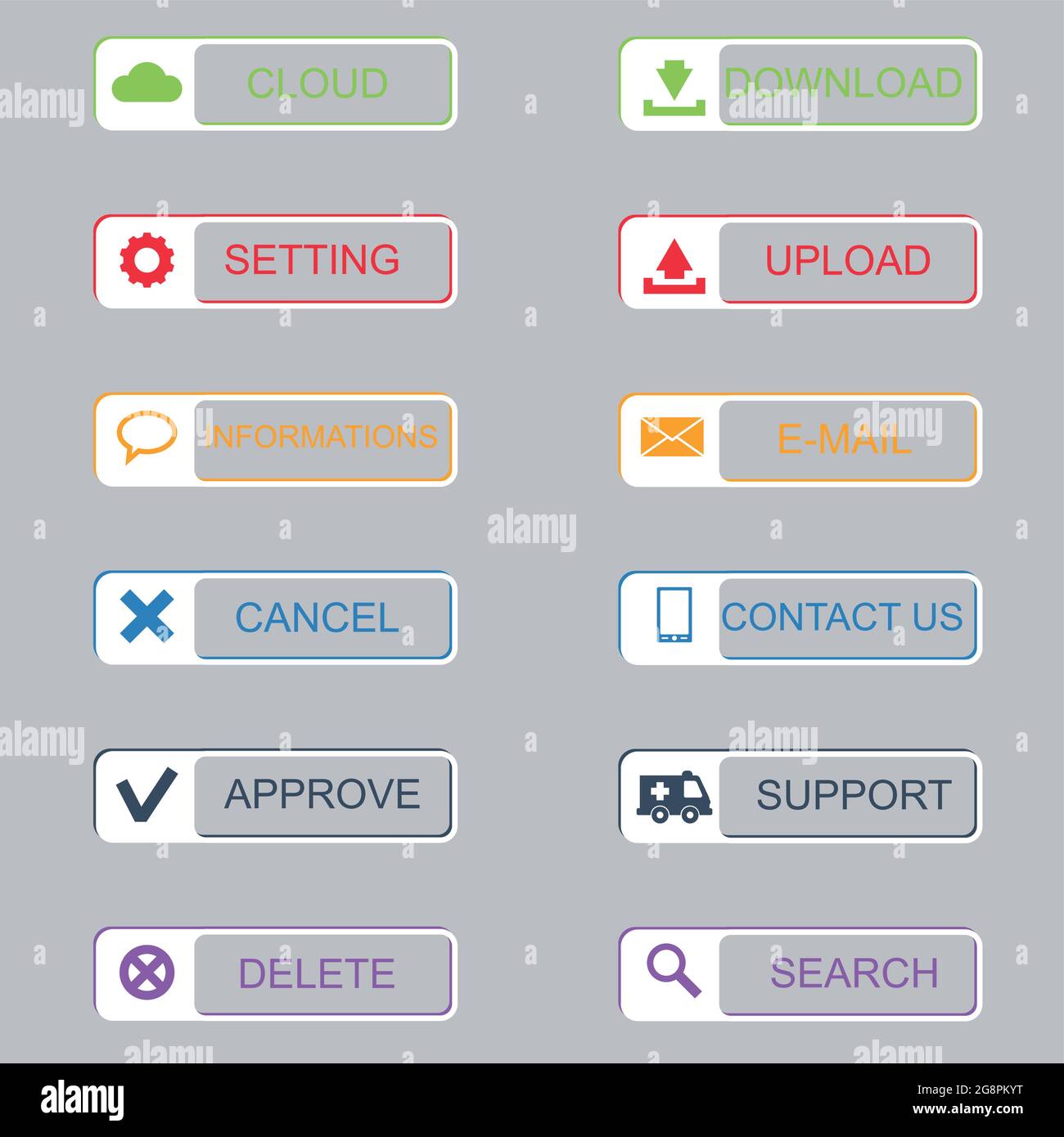 A collection of web buttons in a variety of colours and styles Stock ...