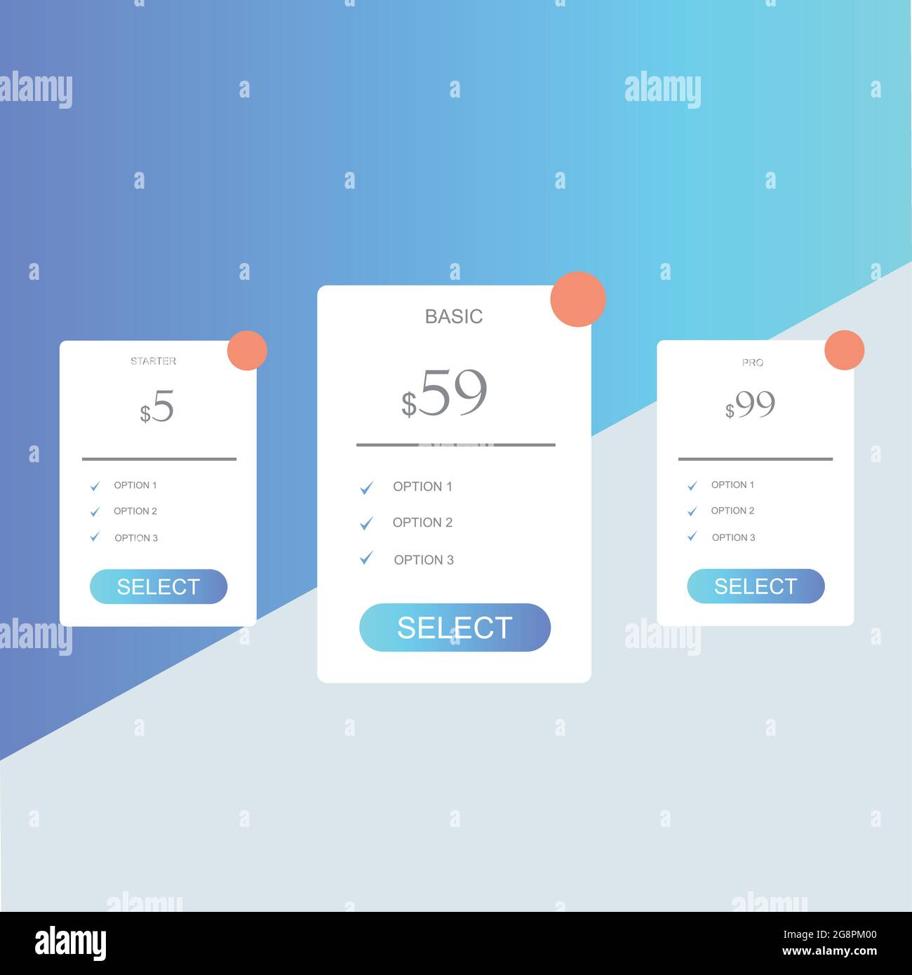 Template Design UX UI price list. Landing page website product package ...