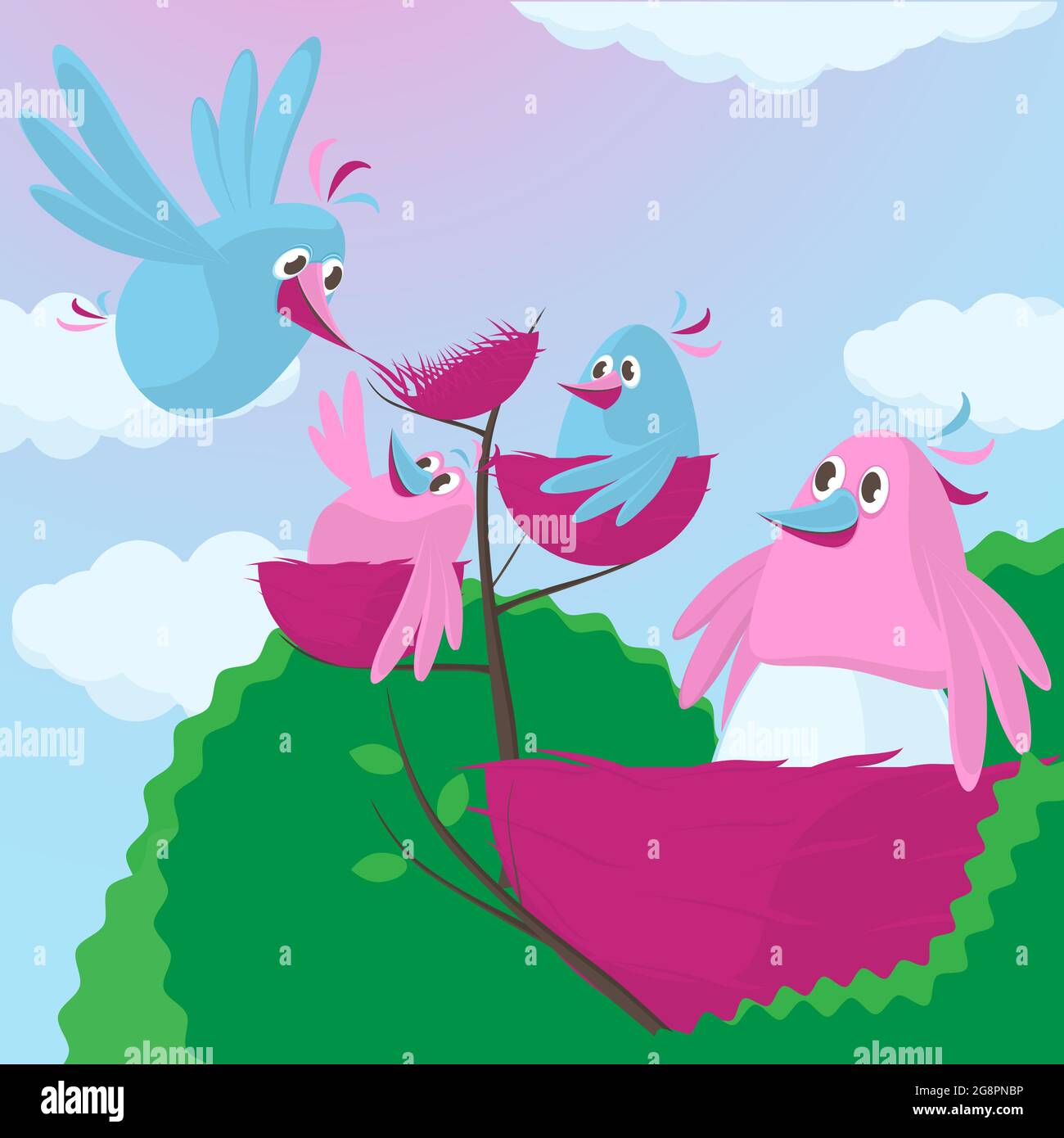 Cute cartoon birds with an expanding family Stock Vector Image & Art ...